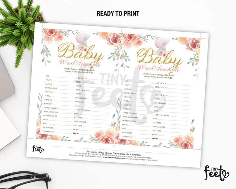 Elephant Girl Baby Shower Game Baby Word Scramble Elephant | Etsy