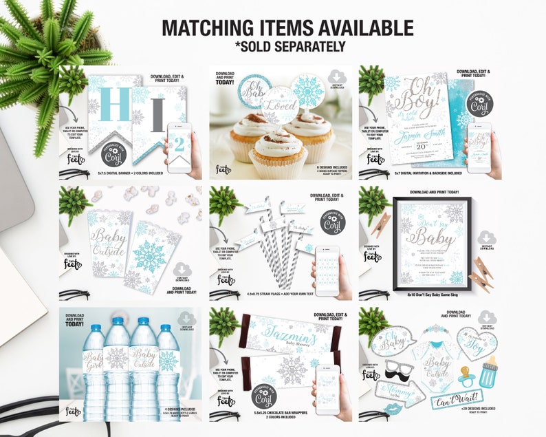 Snowflakes Baby Shower Photo Booth Props Winter Baby Shower - Etsy