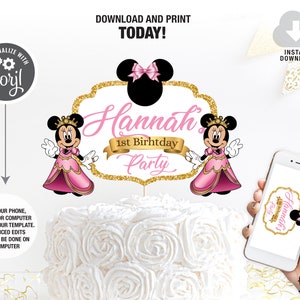 Princess Minnie Cake Topper, Royal Minnie Mouse Party Decoration, Pink ...