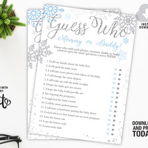 Snowflakes Baby Shower Game Guess Who?, Baby Shower Game Mommy or Daddy ...