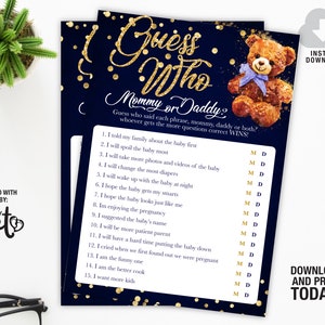Teddy Bear Baby Shower Game, Who Knows Mommy Best, Navy Blue Teddy Bear ...