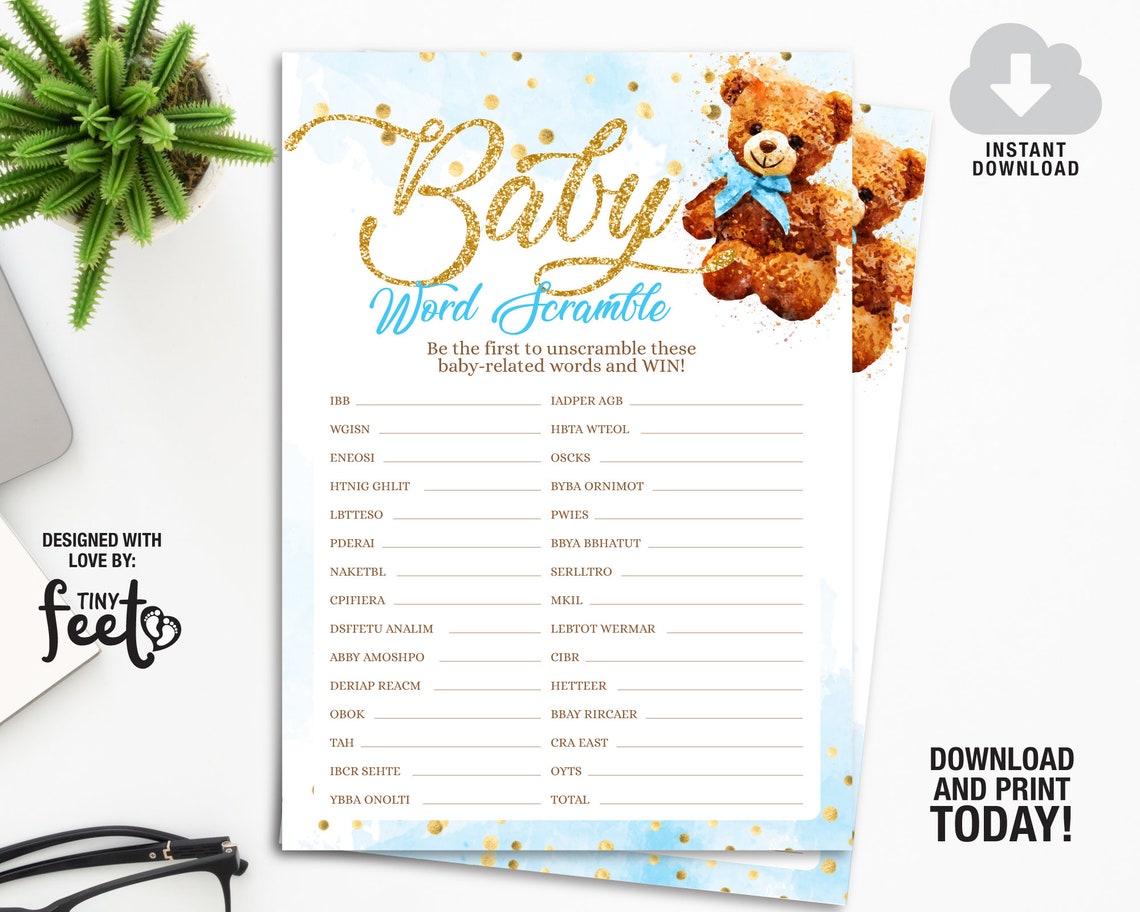 Teddy Bear Baby Shower Game Baby Word Scramble Teddy Bear - Etsy