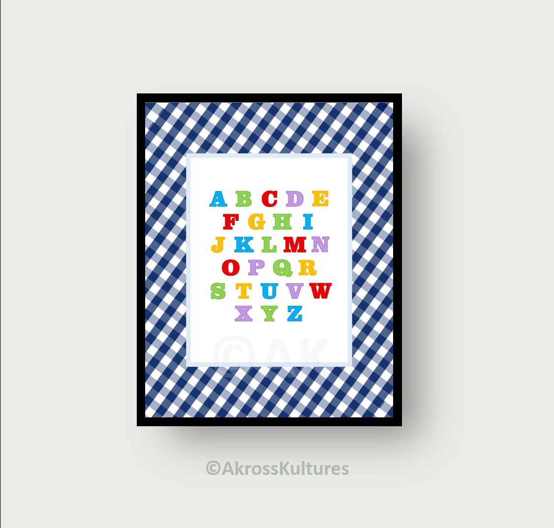 Alphabet and Numbers Poster Print Wall Art Dark Blue Gingham - Etsy