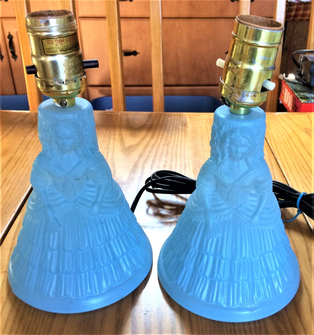 Pair of Southern Belle Blue Glass Lamps - Etsy