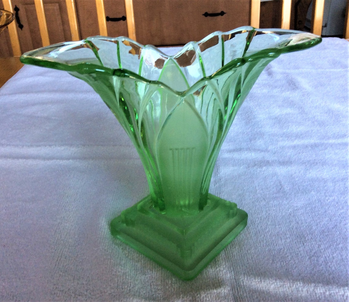 Art Decoart Deco Green Glass Vase Etsy