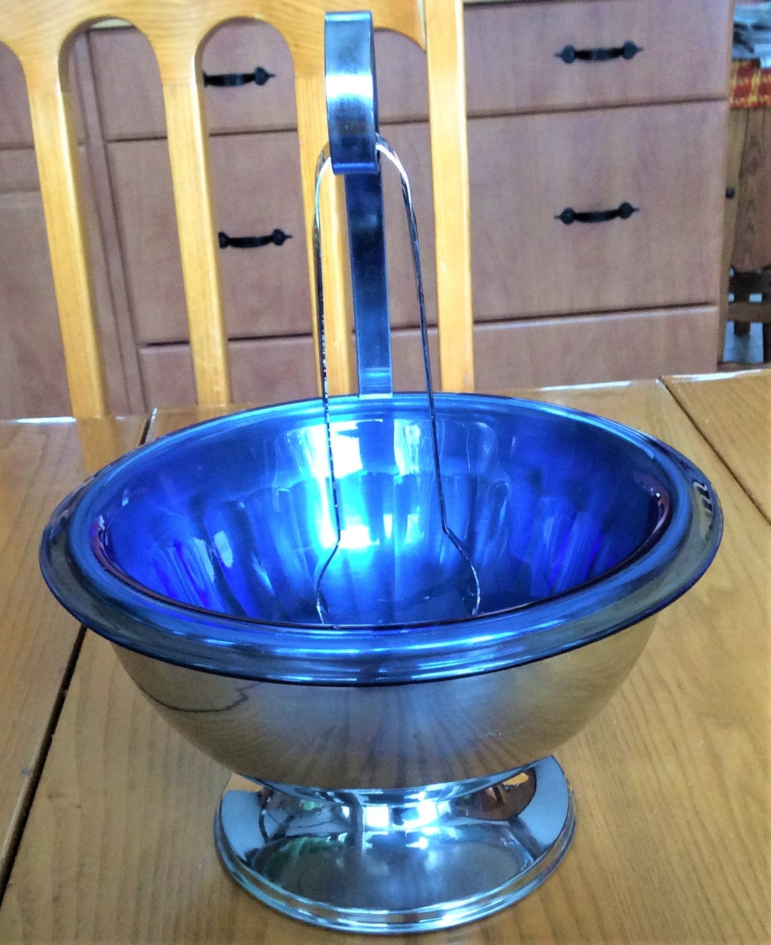 Hazel Atlas Cobalt Blue Art Deco Chrome Ice Bucket With Pliers ...