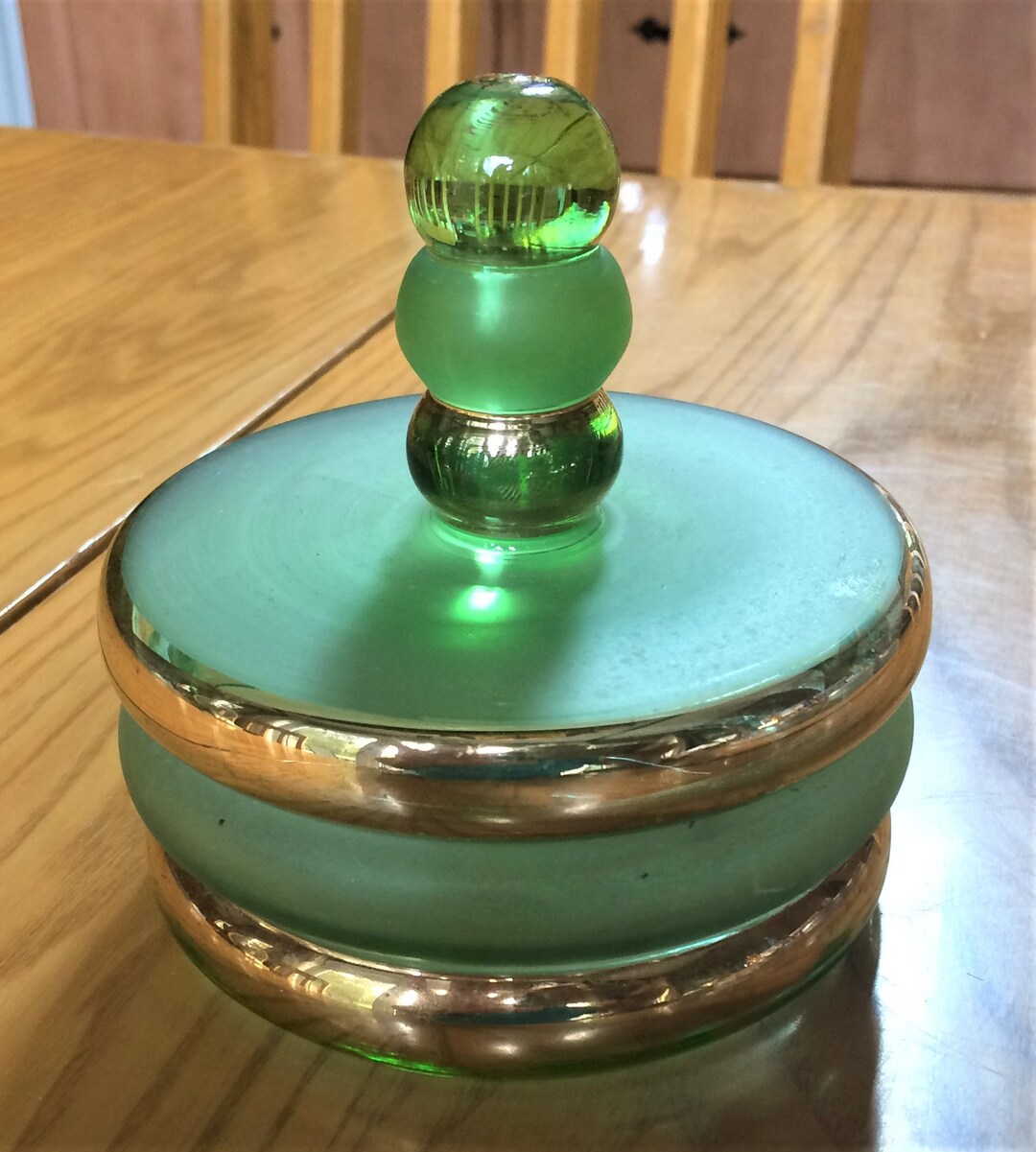 Frosted Green and Gold Vintage Glass Powder Box - Etsy