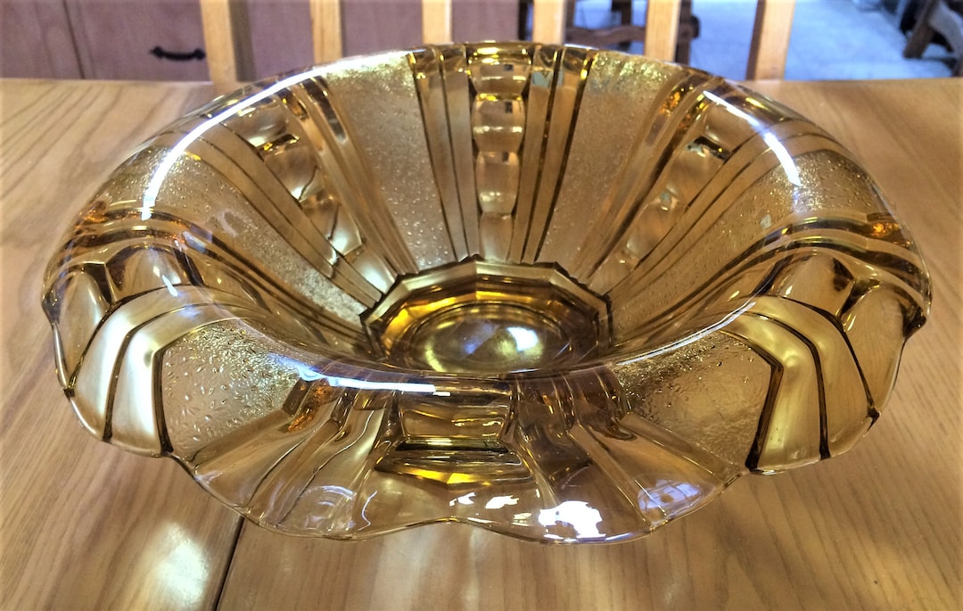 Vintage Large Amber Footed Console Bowl - Etsy