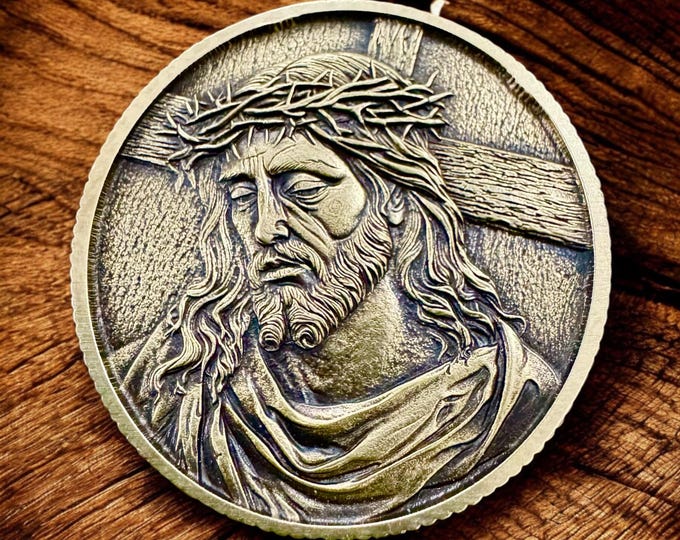 Laser Engraved Brass Jesus Coin, Jesus on Cross, Jesus Thorns, 3D Brass ...