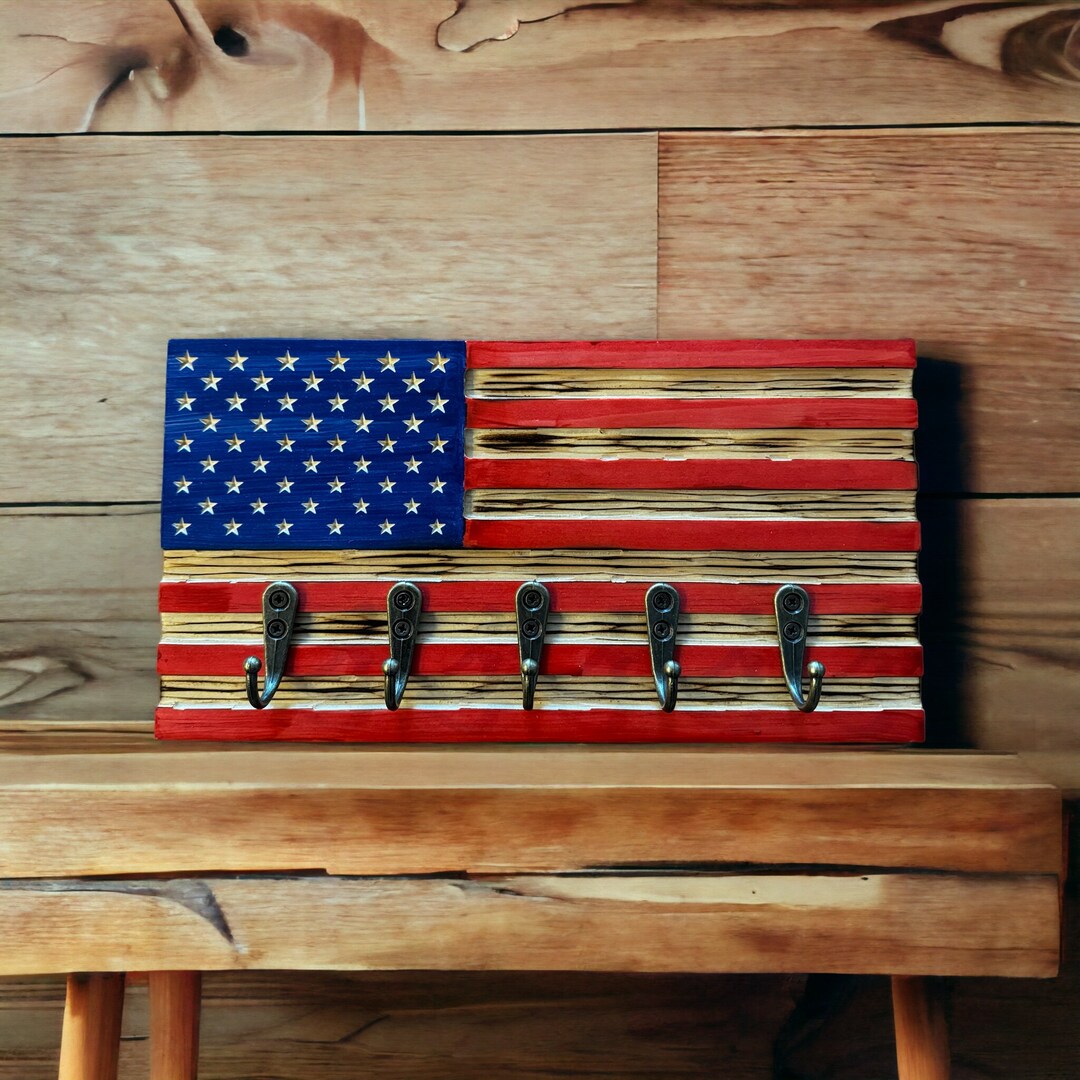 Rustic Wooden American Flag Key Chain Holder - Etsy