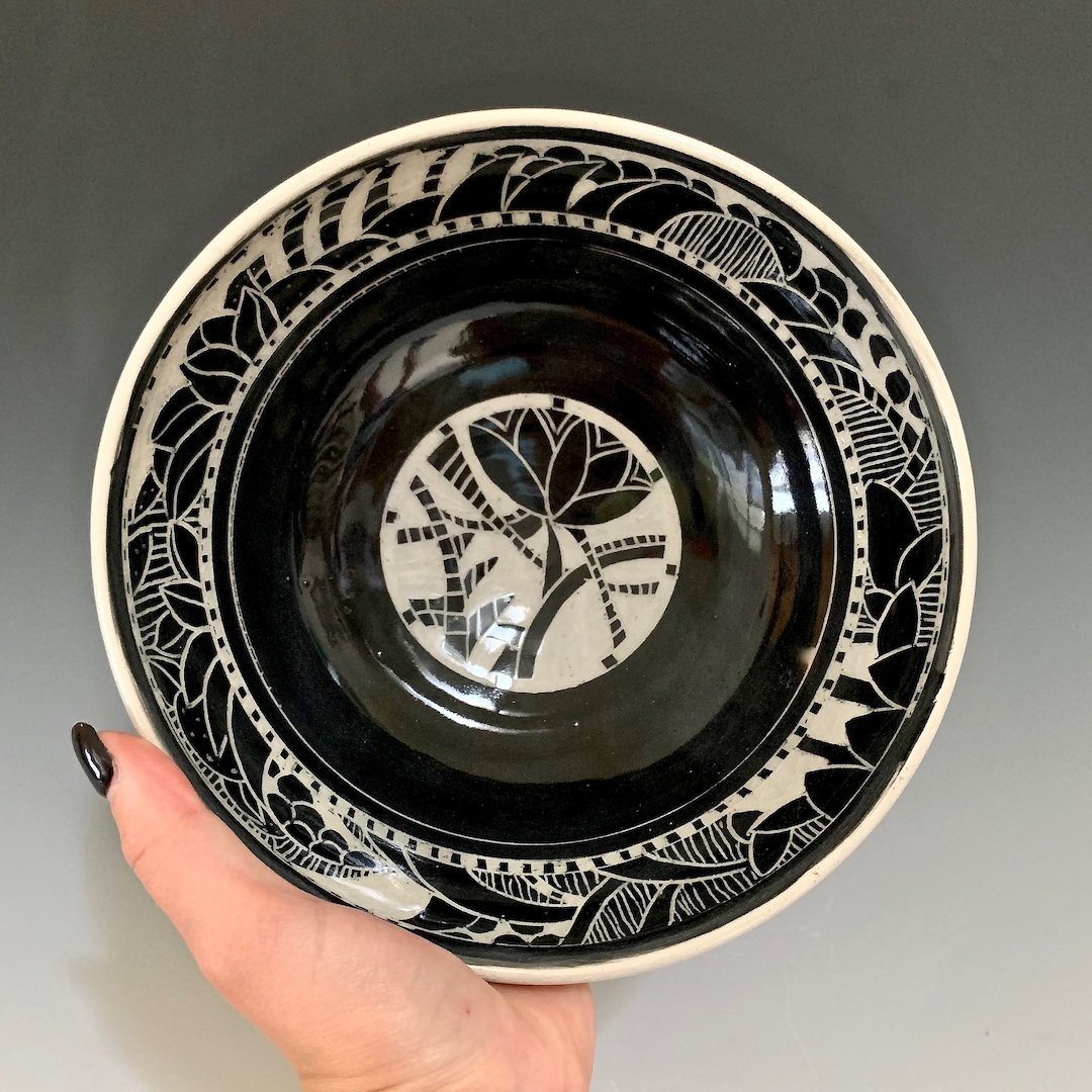 Sgraffito Ceramic Tulip Serving Bowl - Etsy