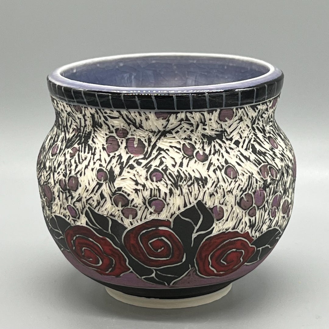 New Red Roses Sgraffito Pot - Etsy