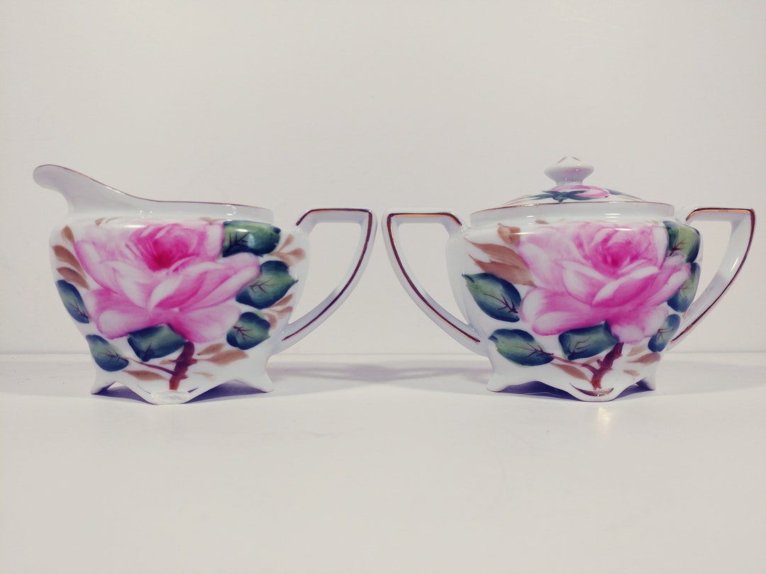 Lefton China Footed Creamer and Sugar Set Made in Japan With Original ...