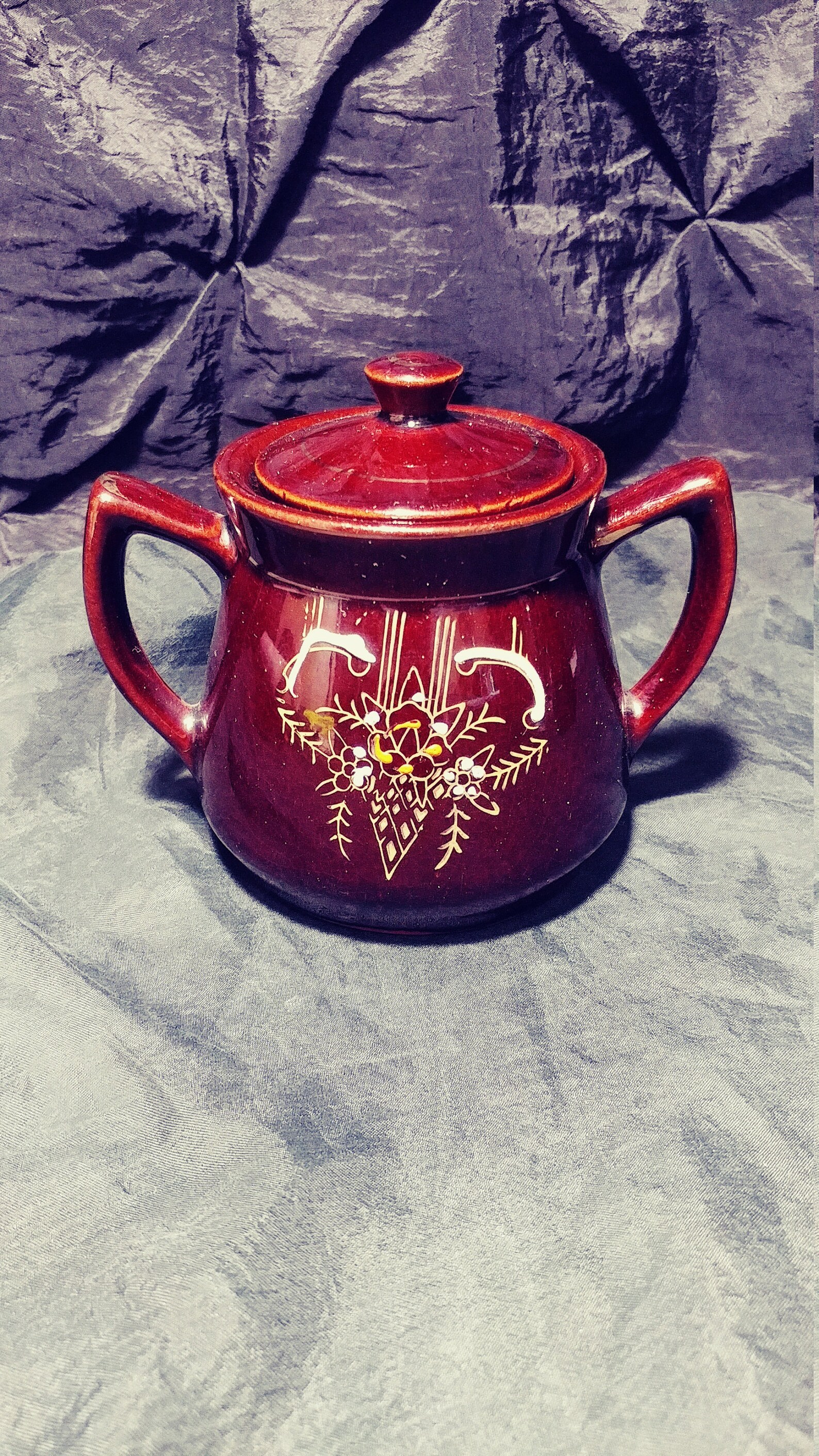 Vintage Japan redware brown with floral moriage detail cream | Etsy