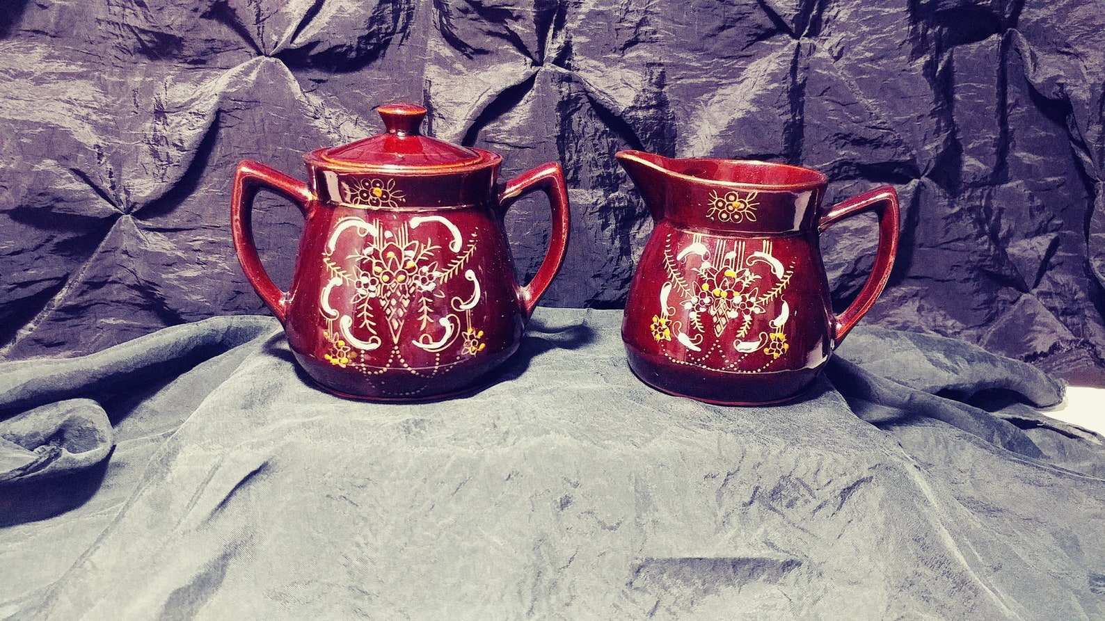 Vintage Japan redware brown with floral moriage detail cream | Etsy