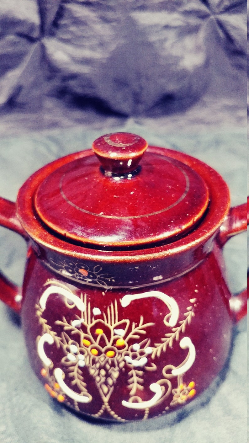 Vintage Japan Redware Brown With Floral Moriage Detail Cream - Etsy