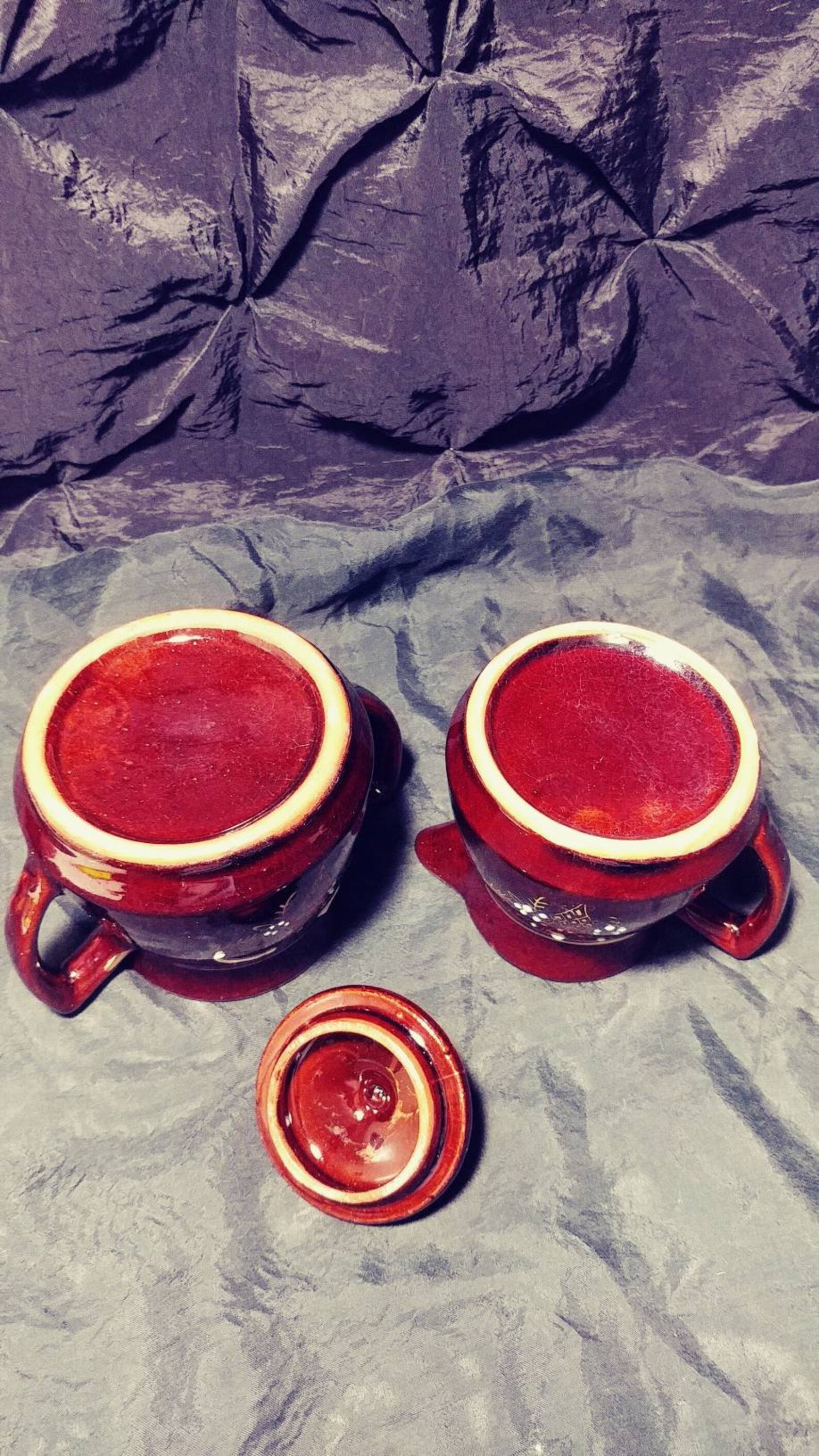 Vintage Japan redware brown with floral moriage detail cream | Etsy