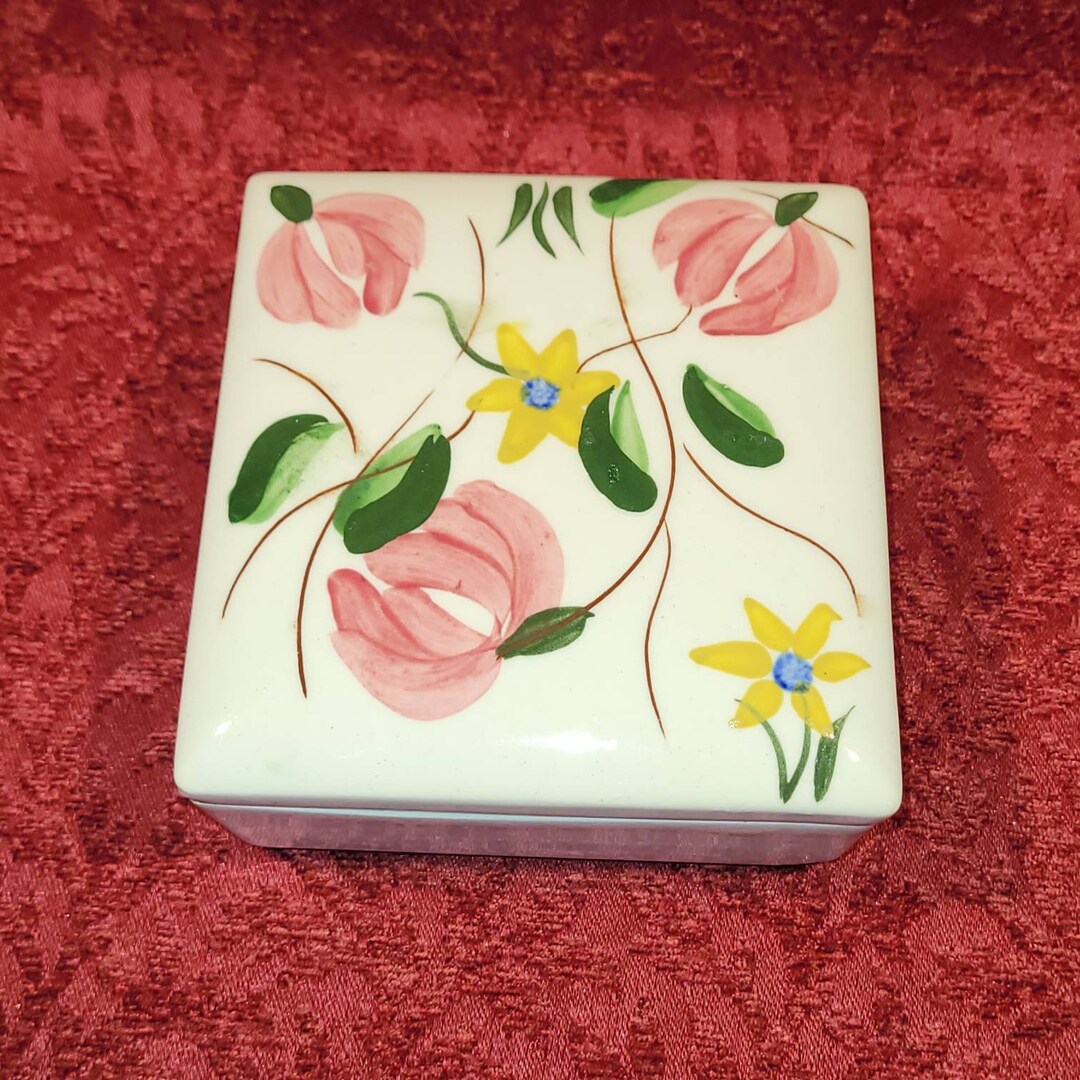 Vintage Blue Ridge Southern Pottery Square Trinket Box Made in the USA ...