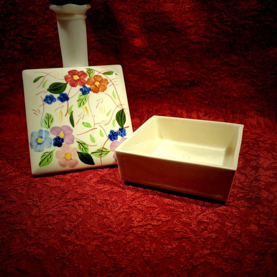 Vintage Blue Ridge Southern pottery square trinket Bo… - Gem