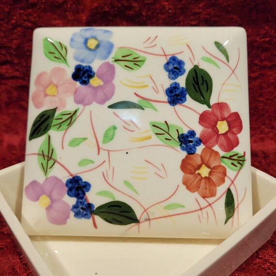 Vintage Blue Ridge Southern pottery square trinket Bo… - Gem