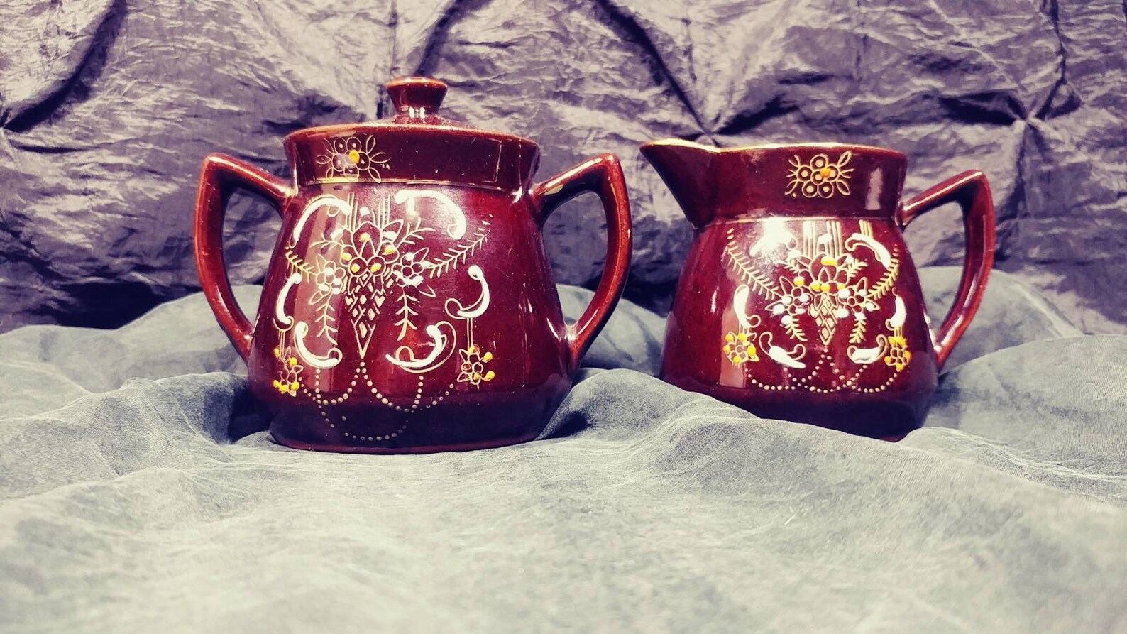 Vintage Japan redware brown with floral moriage detail cream | Etsy