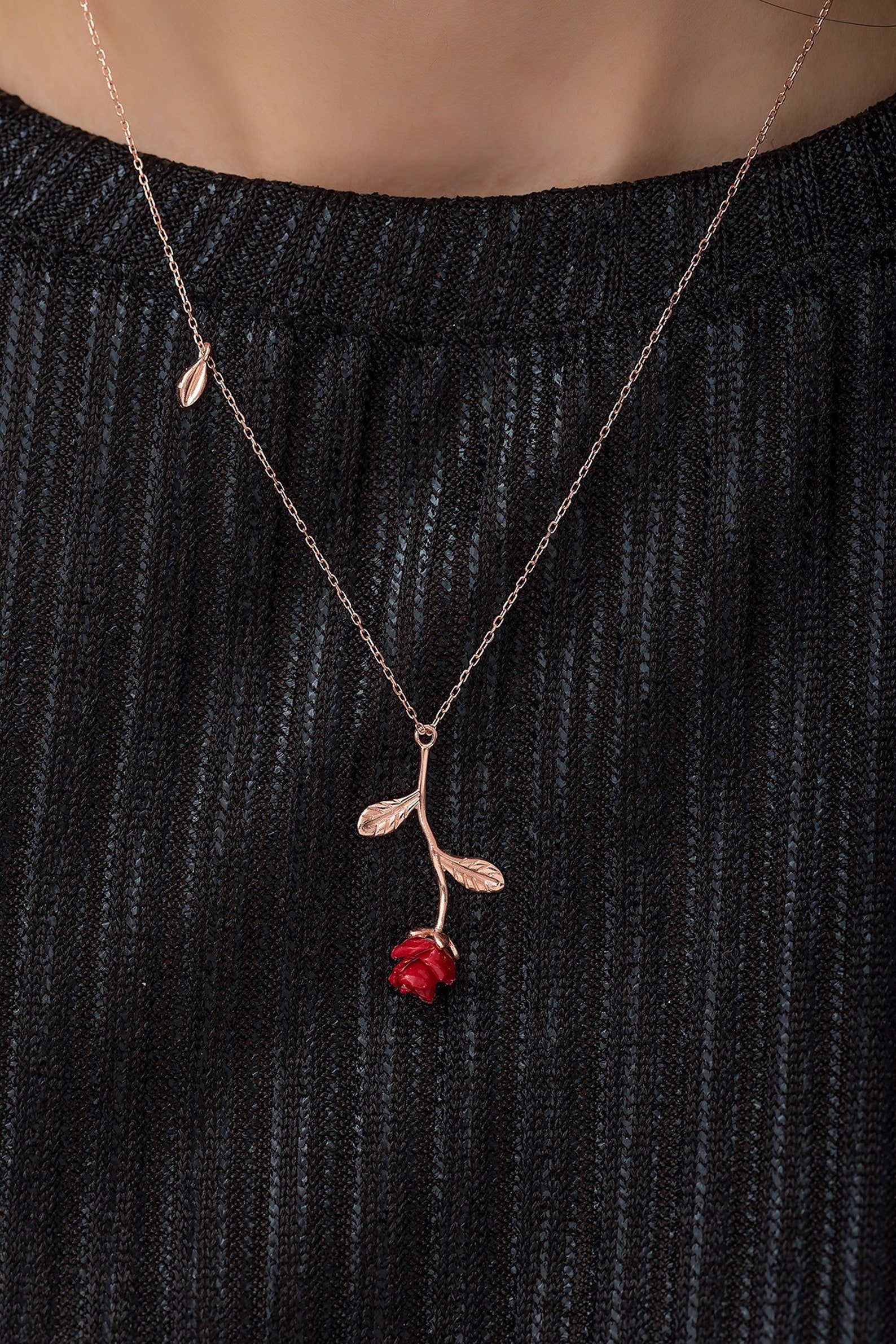 Silver Red Rose Necklace | Red Rose Pendant | Love Statement Necklace ...