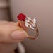 Adjustable Red Rose Ring, Elegant Red Rose Ring With Sparkly Gemstone ...