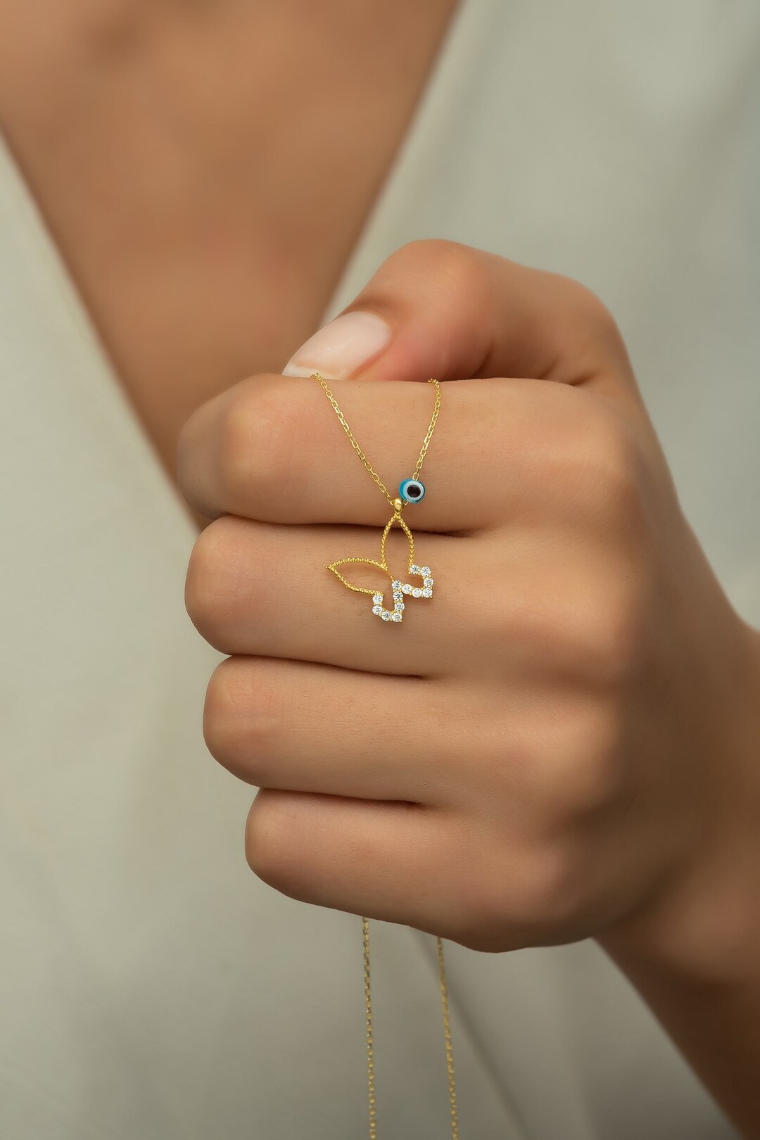 Evil Eye Butterfly Necklace Silver Evil Eye Butterfly Necklace Silver ...