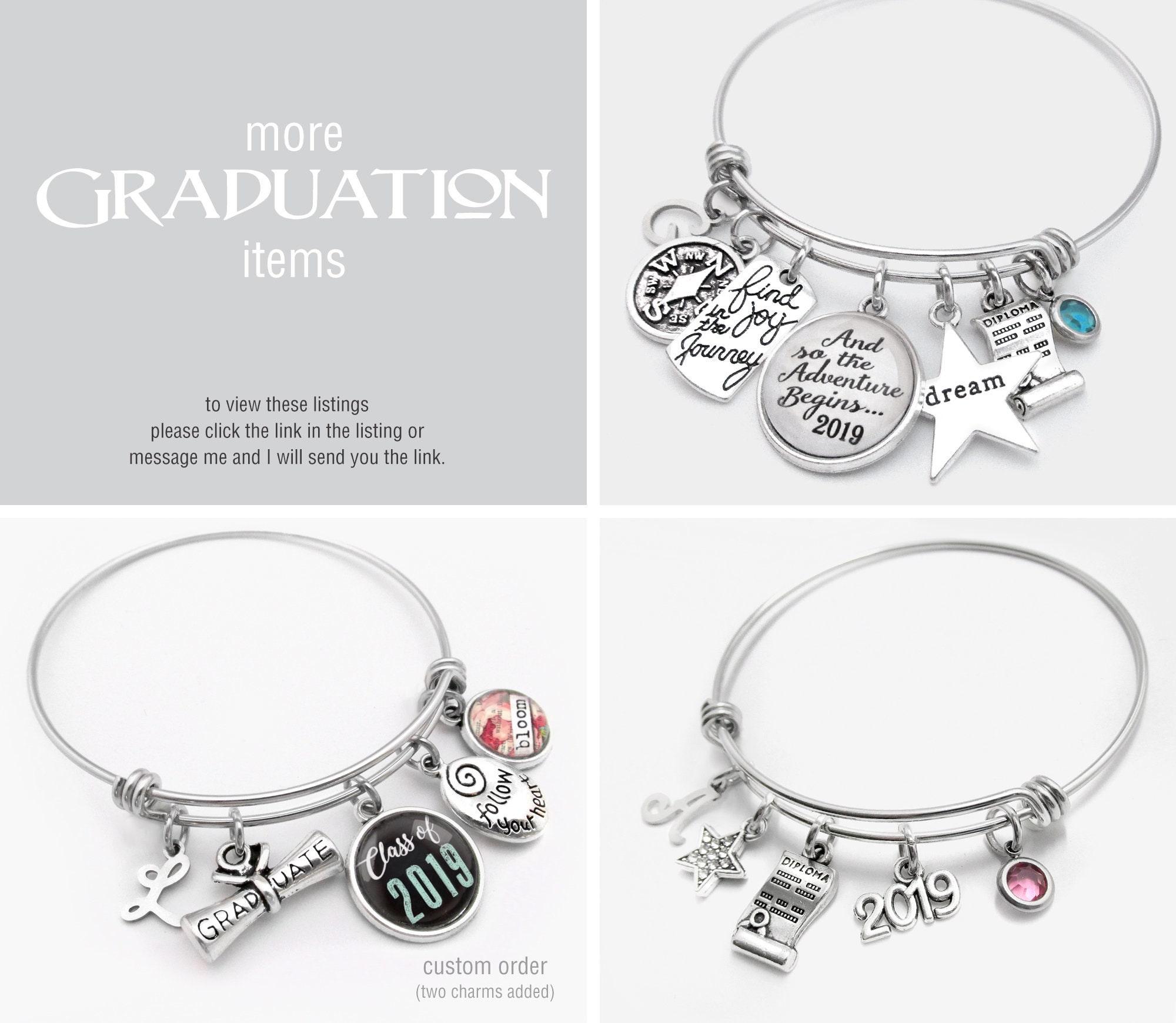 GRADUATION CHARM BRACELET Class of 2019 Senior Graduation | Etsy