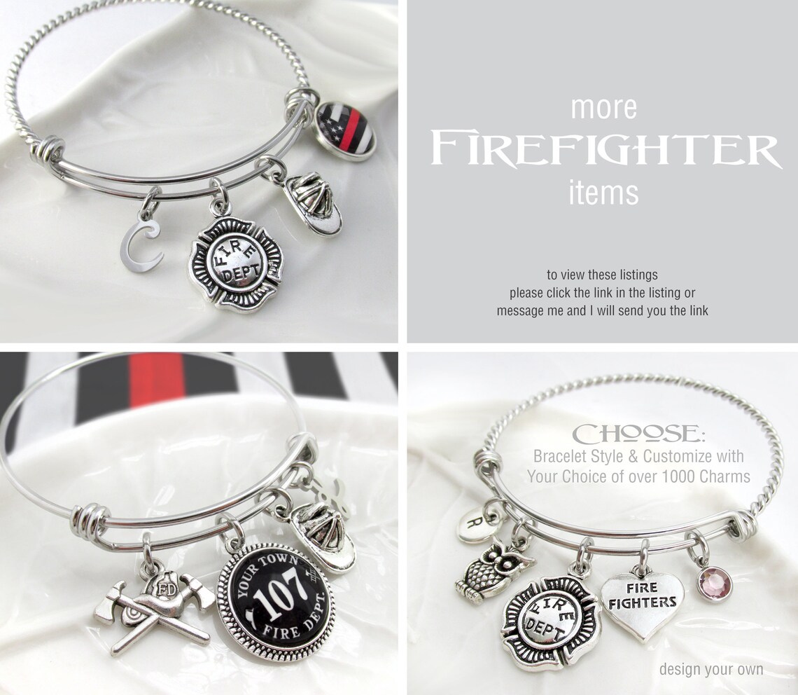 FIREFIGHTER Charm Bracelet Thin Red Line Bangle Firefighter | Etsy