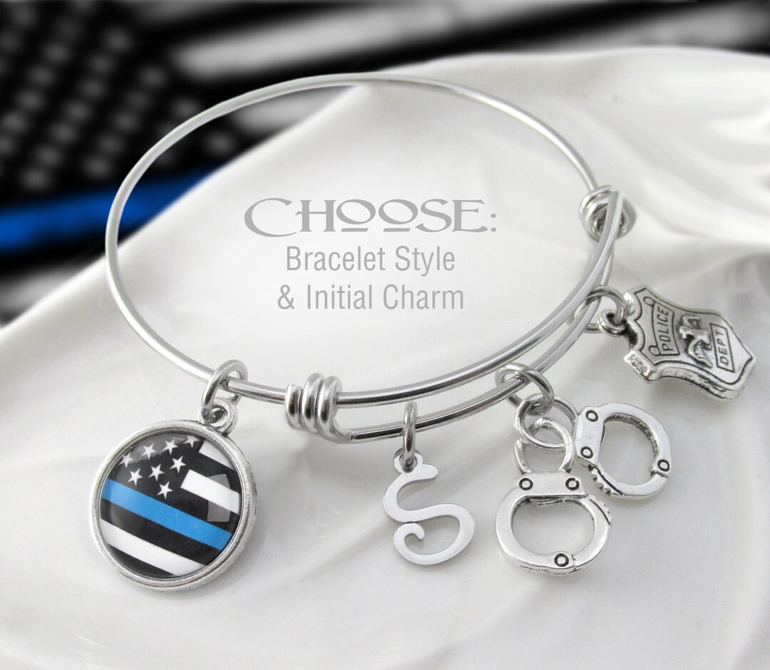 LAW ENFORCEMENT Charm Bracelet, Thin Blue Line Bangle, Police Jewelry ...