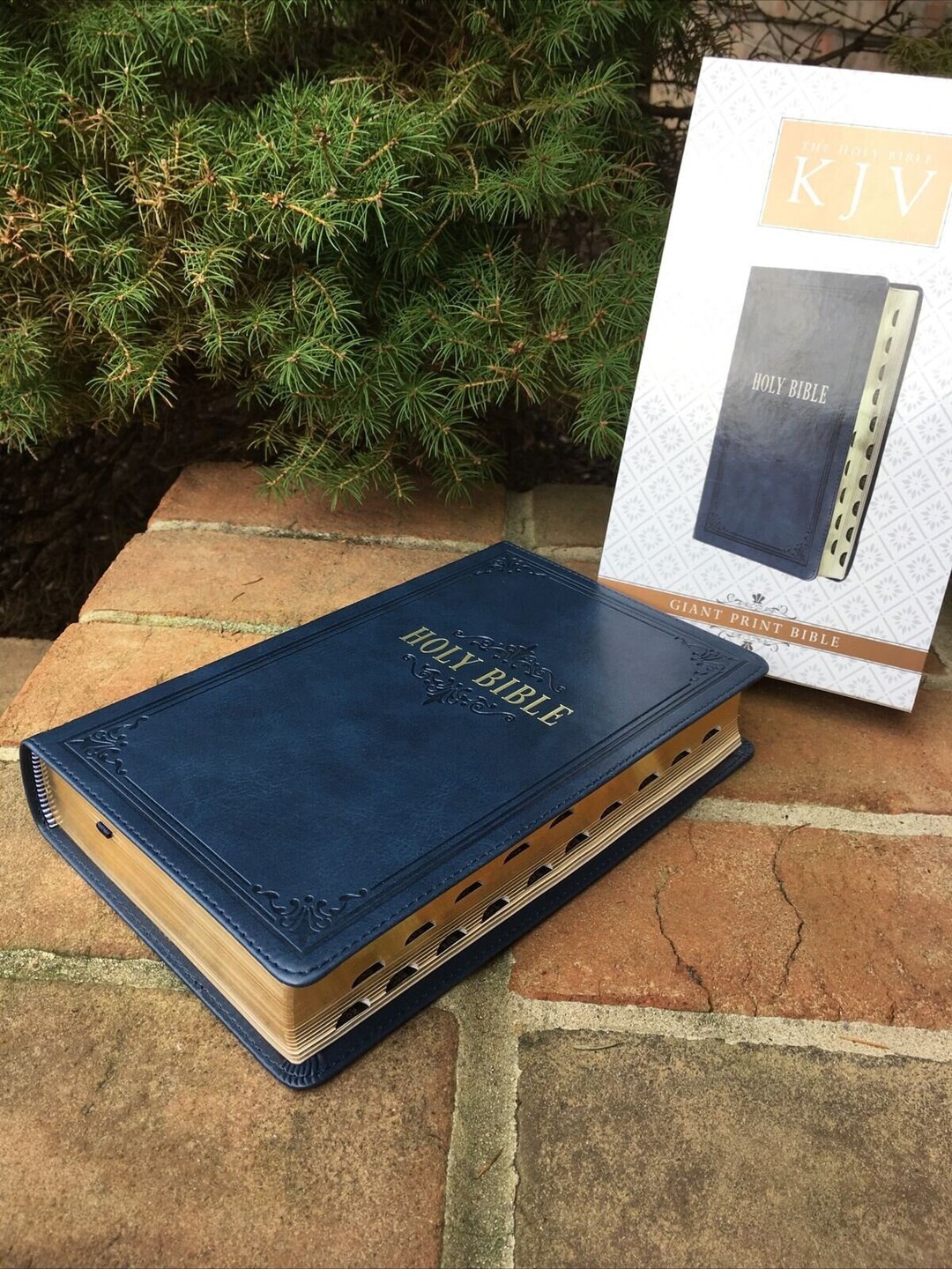 Beautiful KJV Bible | Giant Print | Embossed Navy Faux Leather | Thumb ...