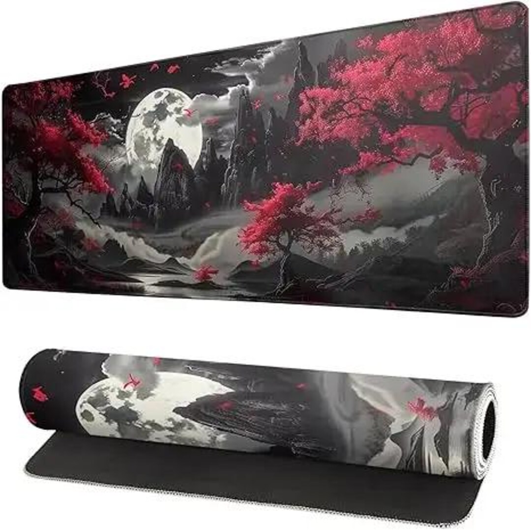 Red Moon Pattern Large Game Mouse Pad Non-slip Base Extension Animation ...
