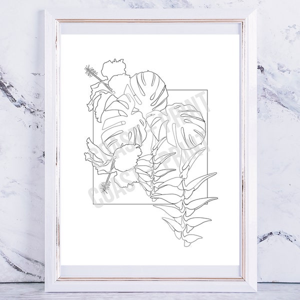 Monstera Coloring Page - Etsy