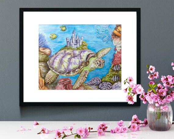 Magic Turtle Wall Art Print Underwater Fantasy World Coral | Etsy