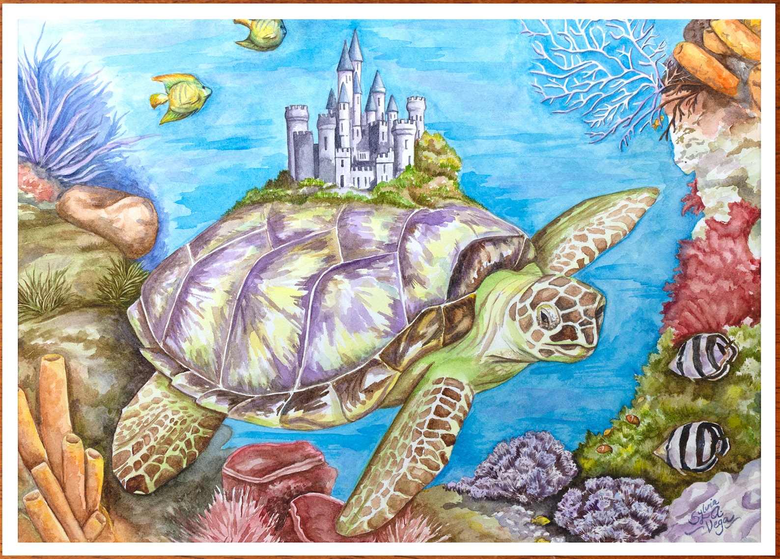Magic Turtle Wall Art Print, Underwater Fantasy World, Coral Life ...