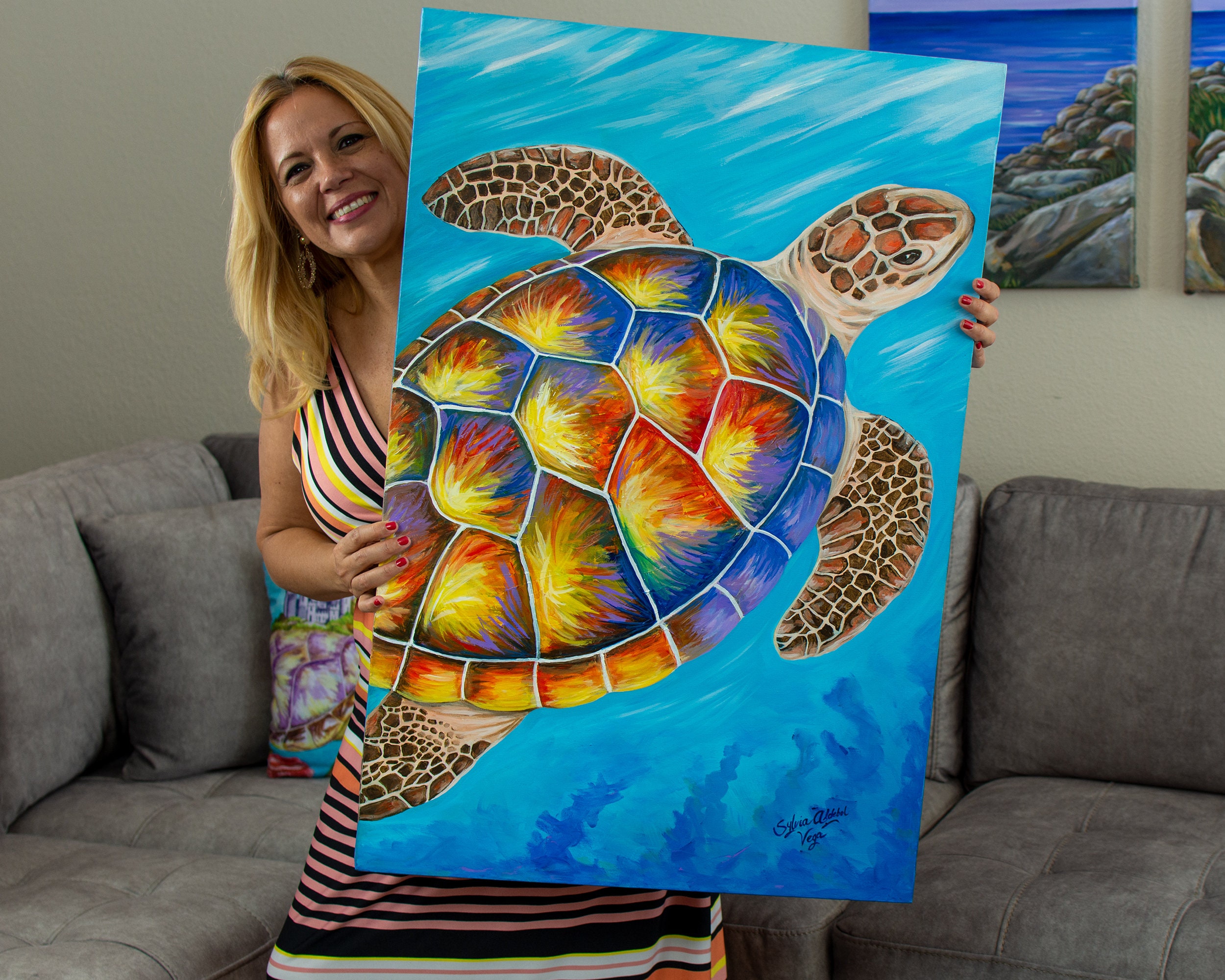 Fire Turtle, Colorful Turtle, Sea Turtle Art, Tropical Colors, Ocean ...