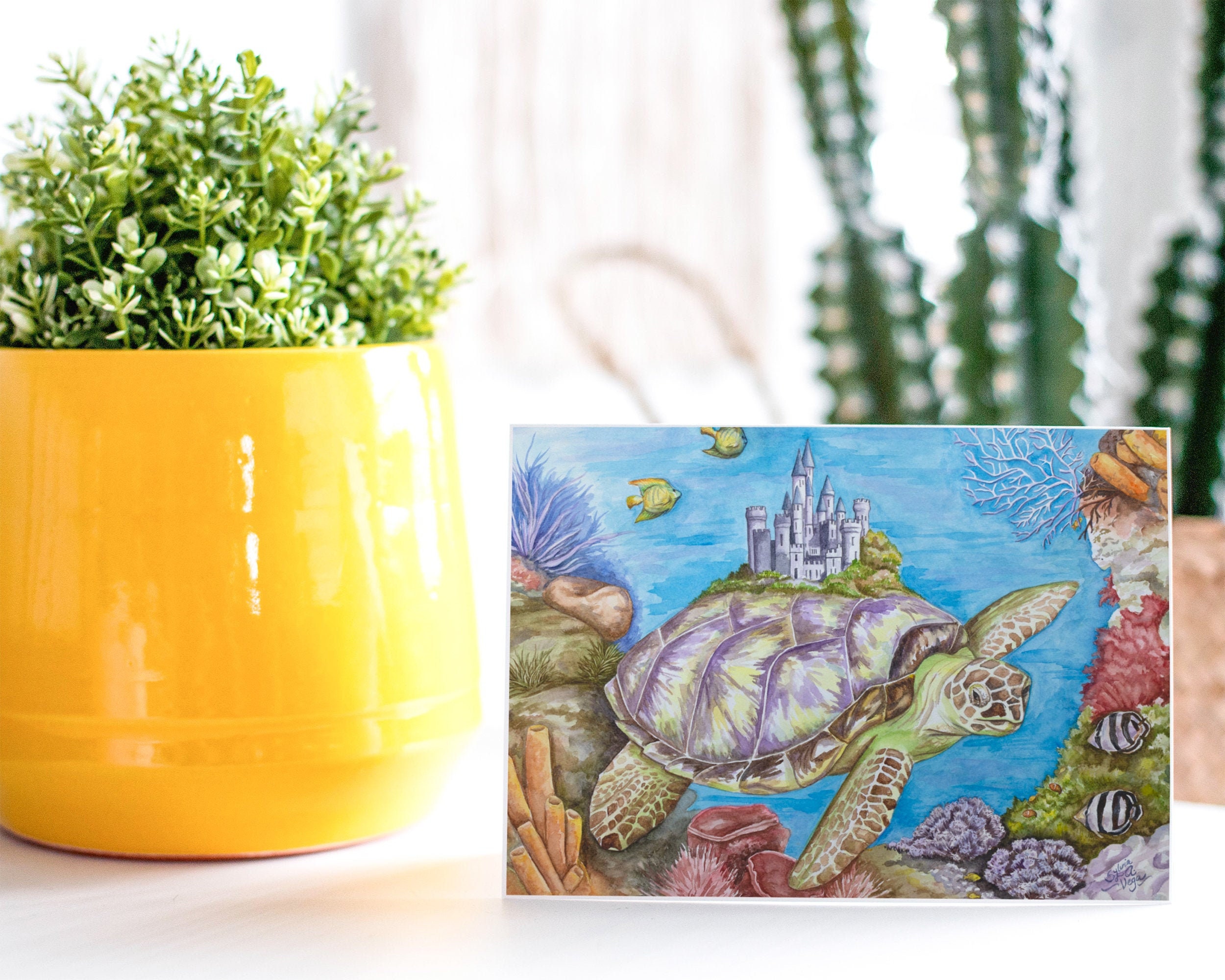 Magic Turtle, Sea Turtle Art, Sea Castle Fantasy, 5"x7" Greeting Card ...