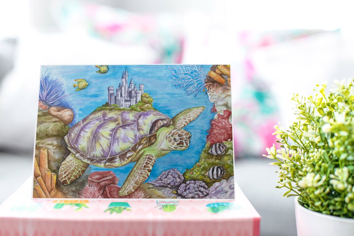Magic Turtle Sea Turtle Art Sea Castle Fantasy - Etsy Australia