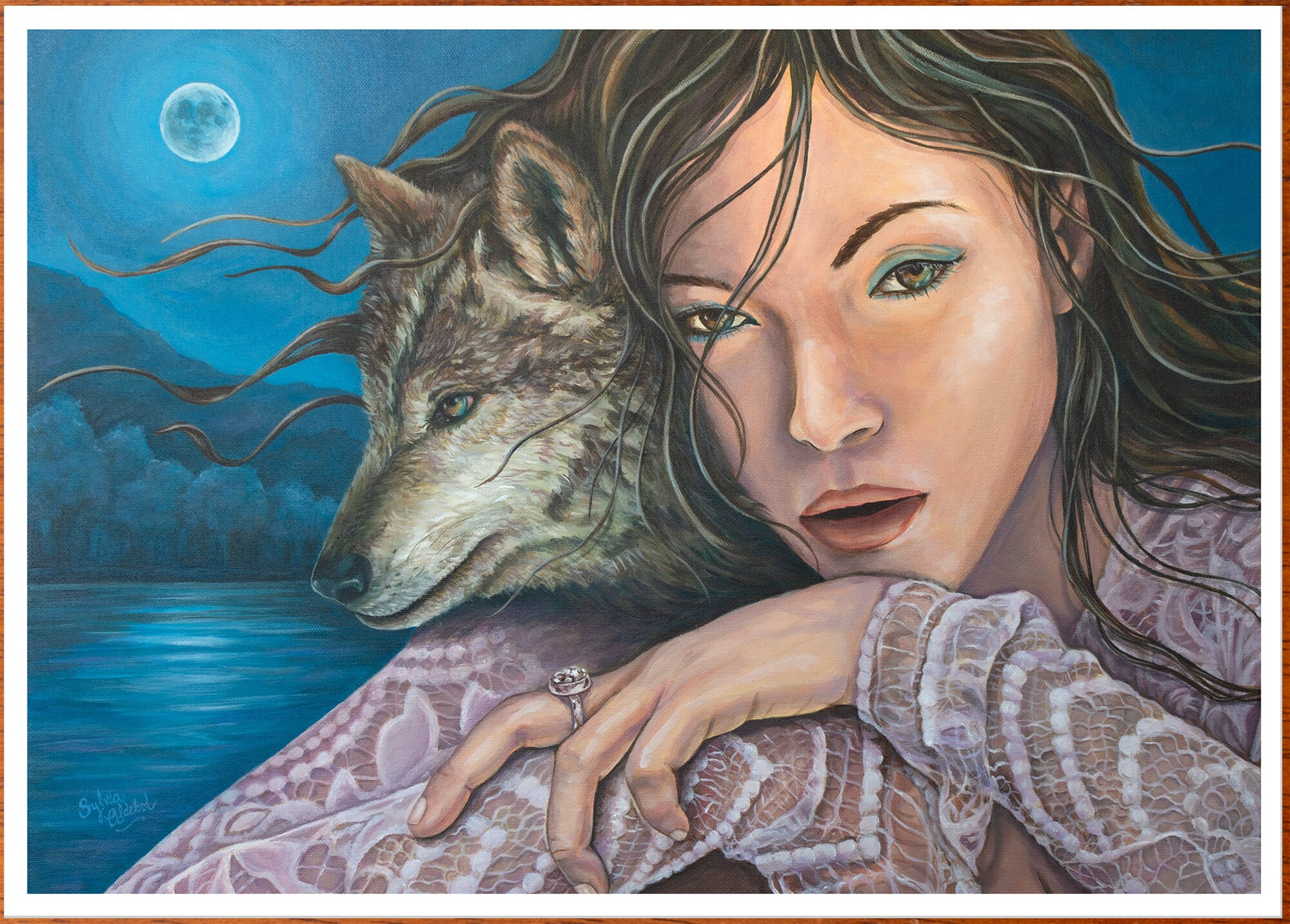 Wild Spirit Painting, Wolf Moon Art, Wolf Animal Greeting Card, Lady ...