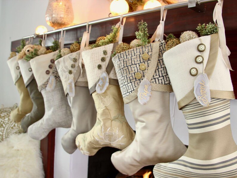 Handmade Christmas Stockings: Green & Taupe Natural Colored Christmas ...