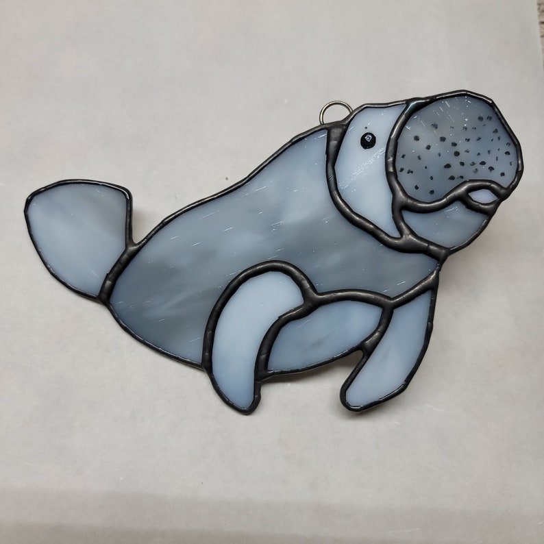 Playful Manatee Stained Glass Suncatcher Cute Animal Art | Etsy