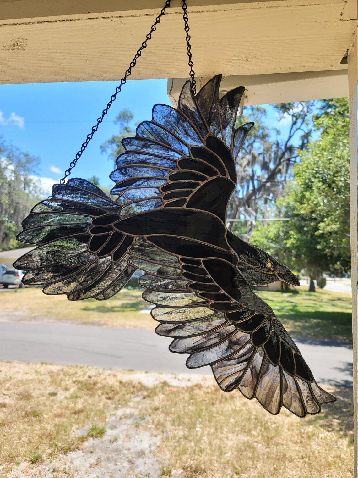 Stormcrow | Raven in Flight | Stained Glass Crow Panel Window | Unique ...