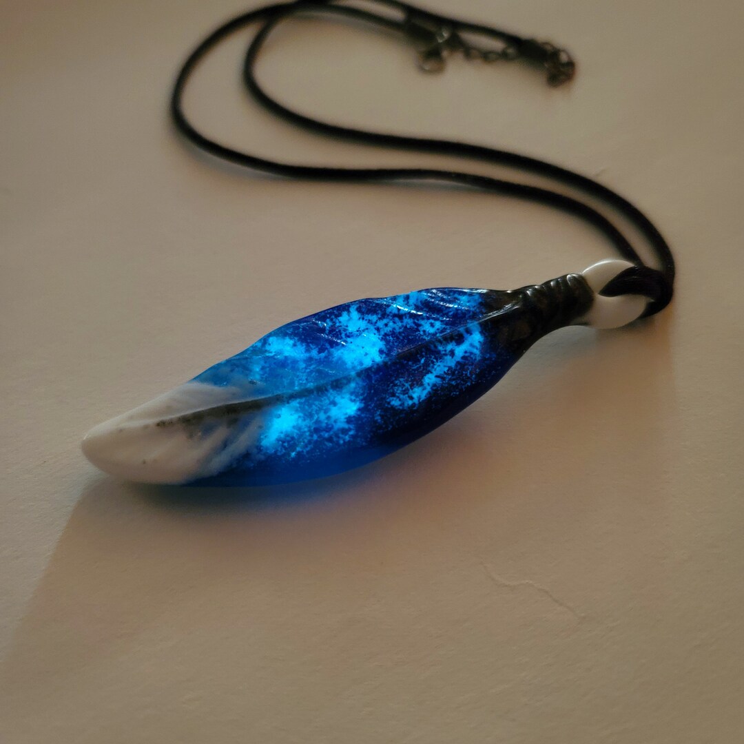 Glowing Glass Feather Pendant | UV Blacklight Glow Jewelry Charm Custom ...