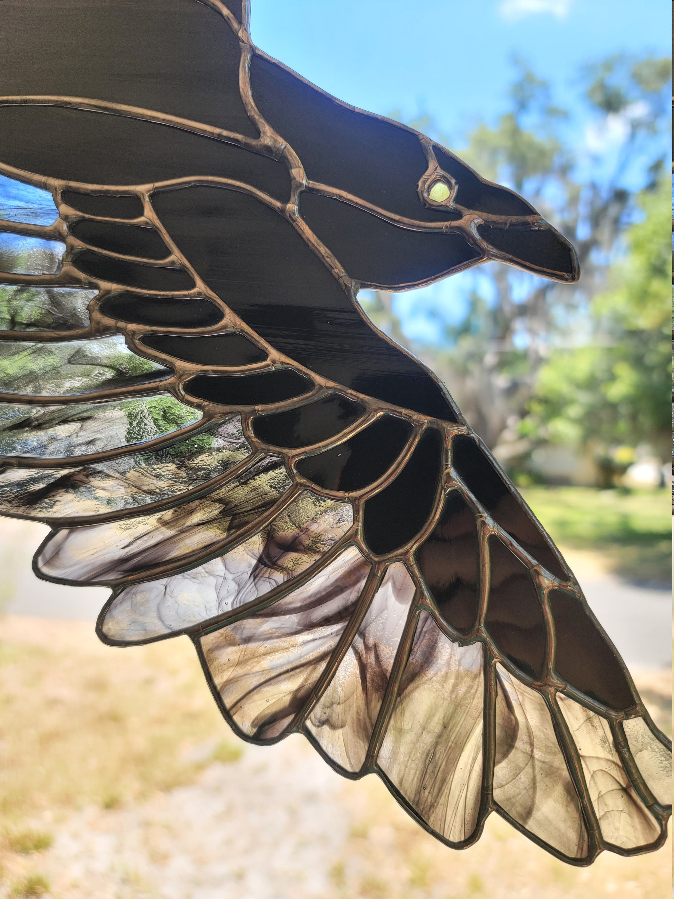Stormcrow | Raven in Flight | Stained Glass Crow Panel Window | Unique ...