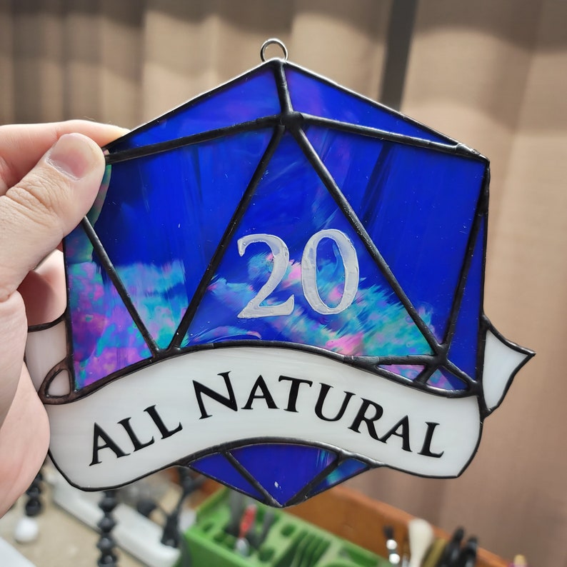 Dnd D20 Stained Glass Suncatcher Pathfinder Twenty Sided Etsy