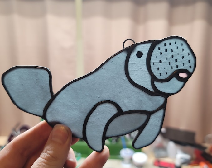 Playful Manatee Stained Glass Suncatcher Cute Animal Art - Etsy