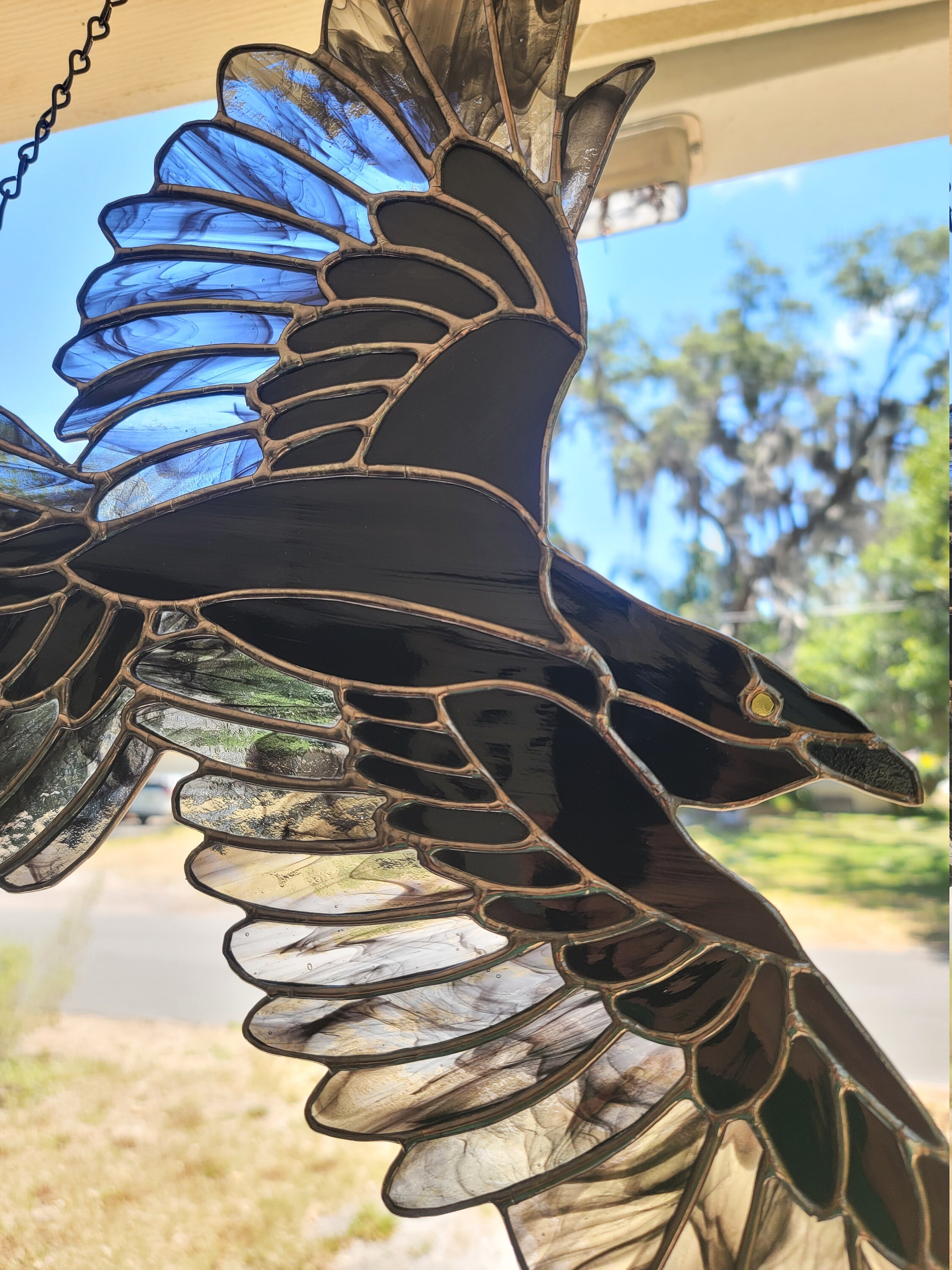 Stormcrow | Raven in Flight | Stained Glass Crow Panel Window | Unique ...