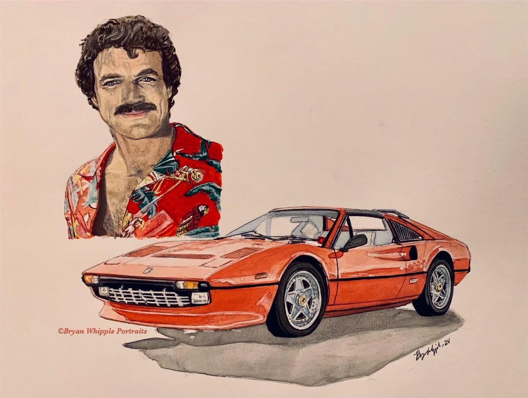 Magnum PI Tom Selleck 1984 Ferrari 308 GTS Original Painting Gicleé Art ...