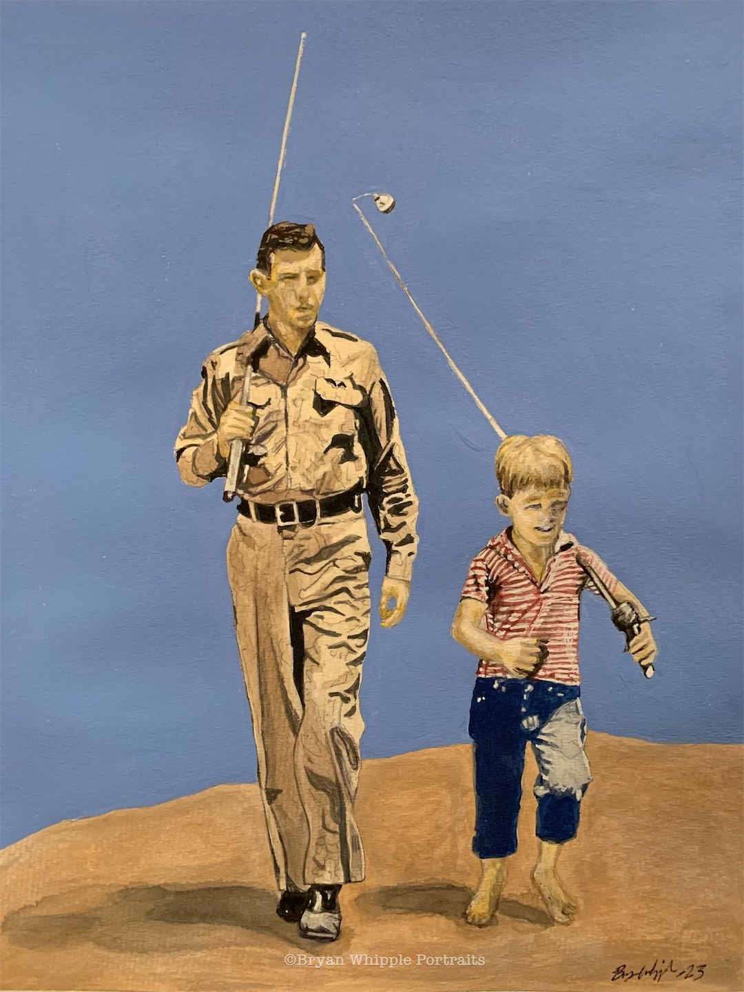 Andy and Opie Taylor Painting Andy Griffith Show Original Art Gicleé ...